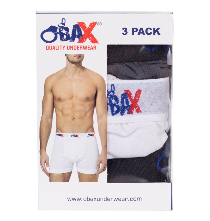 OBAX BOKSERKI MĘSKIE MAJTKI UNDERWEAR 3P GRAFITOWE/CZARNE/BIAŁE ART. 2027