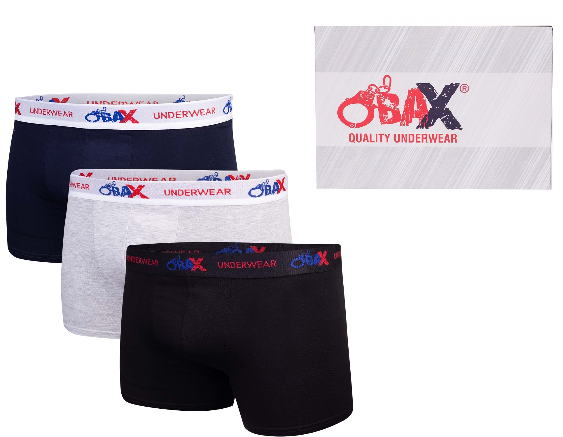 OBAX BOKSERKI MĘSKIE MAJTKI UNDERWEAR 3P GRANATOWE/CZARNE/SZARE ART. 2032