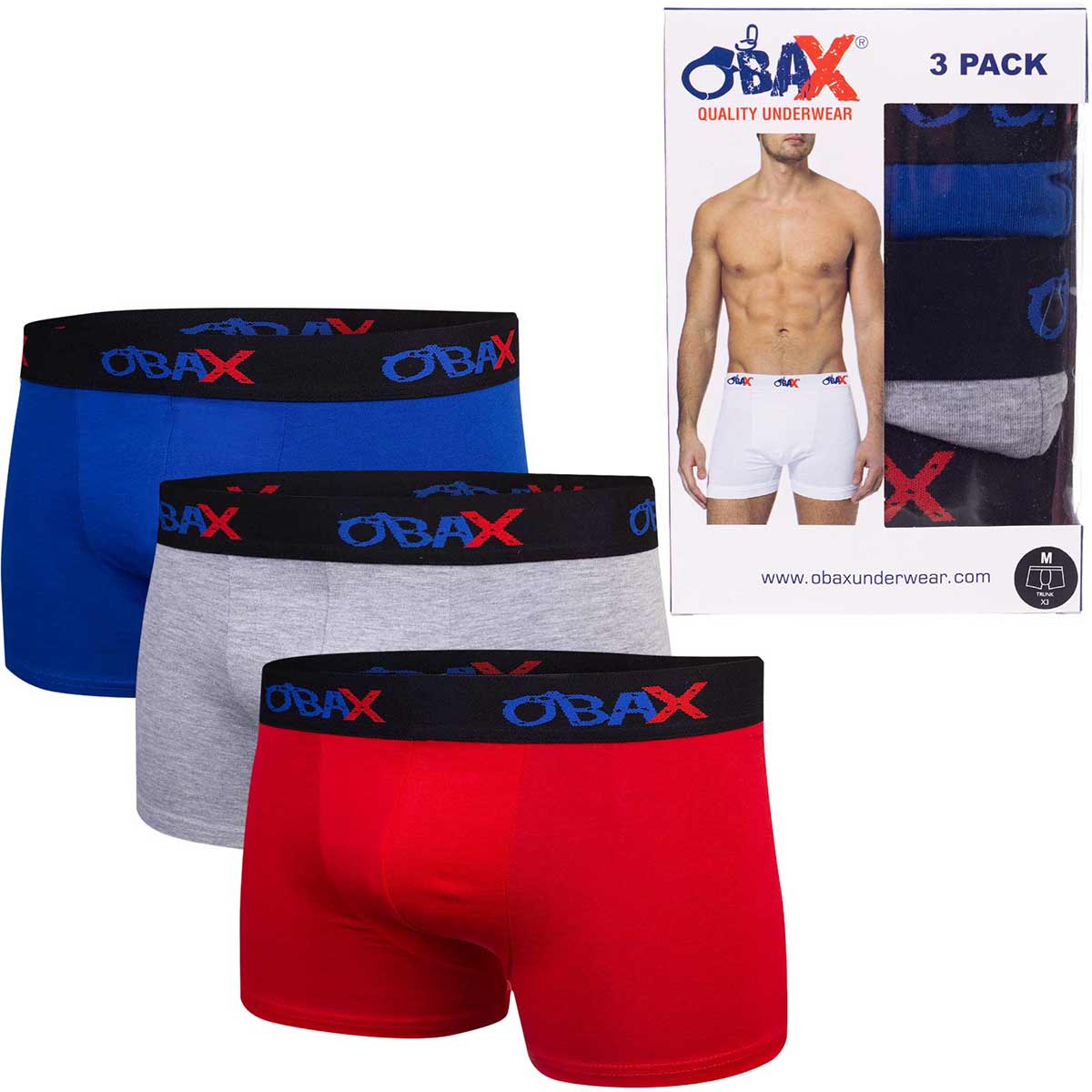 OBAX BOKSERKI MĘSKIE MAJTKI UNDERWEAR 3P NIEBIESKIE/SZARE/CZERWONE